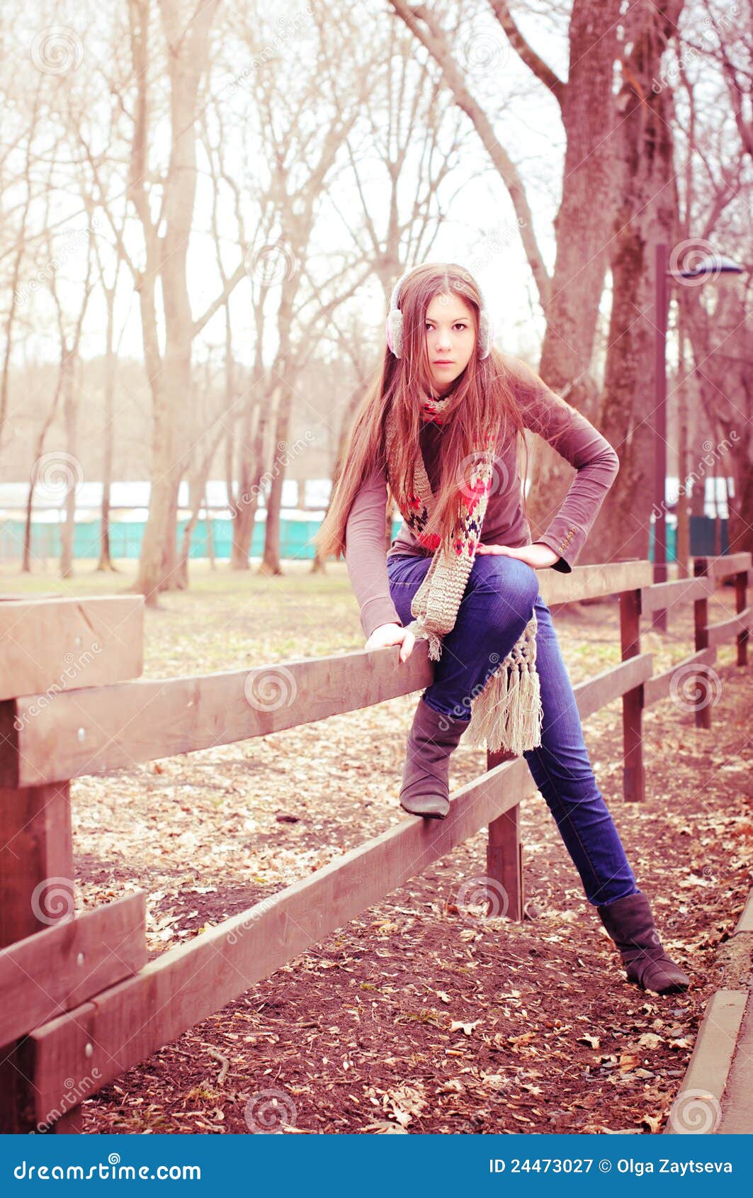 The young woman on a fence stock image. Image of fashion - 24473027