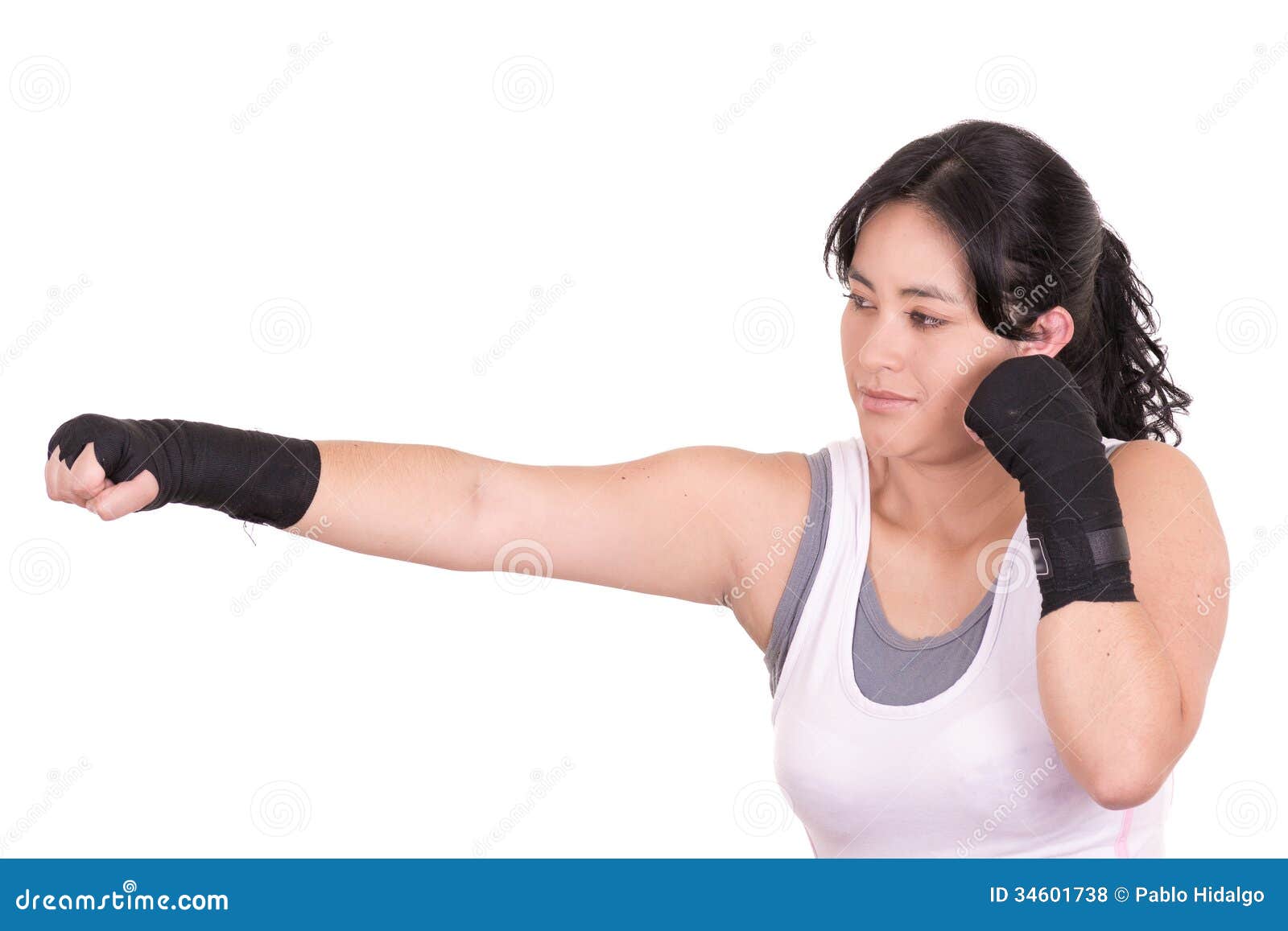 Young Woman In Fighting Stance On White Background Stock Photo - Image ...