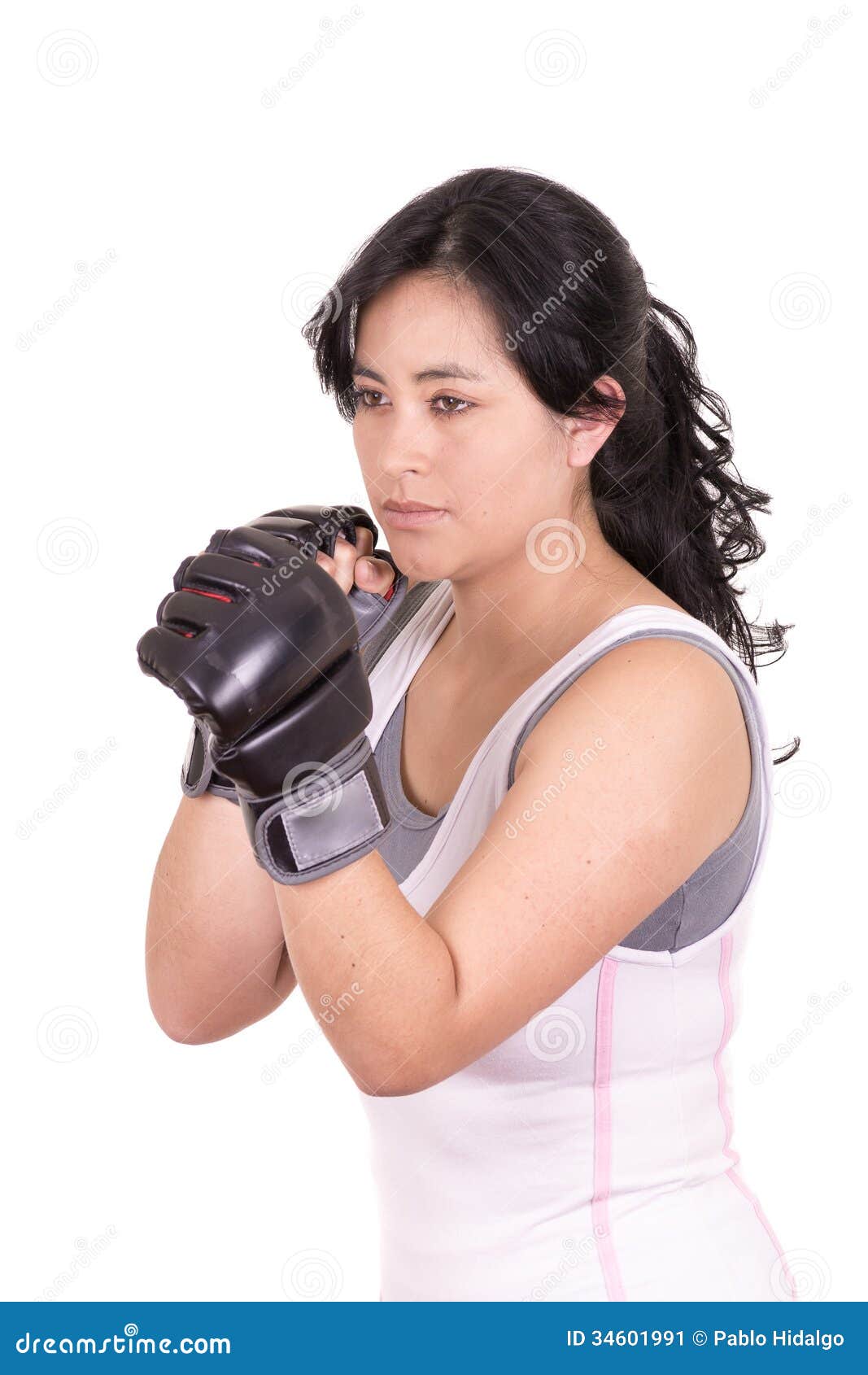 Young Woman in Fighting Stance on White Background Stock Image - Image ...