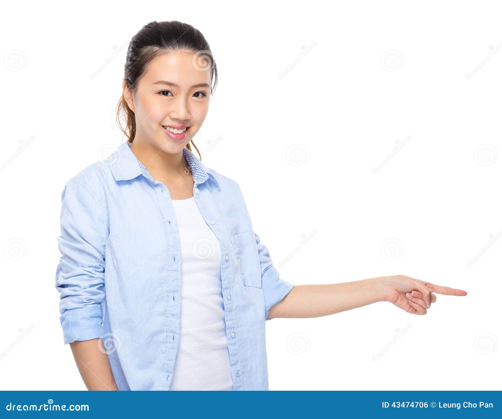 Young Woman Finger Point Out Stock Photo - Image of sell, girl: 43474706