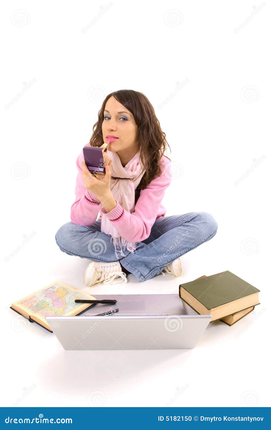 Young Woman Finished Her Homework and Doing Makeup Stock Photo - Image ...