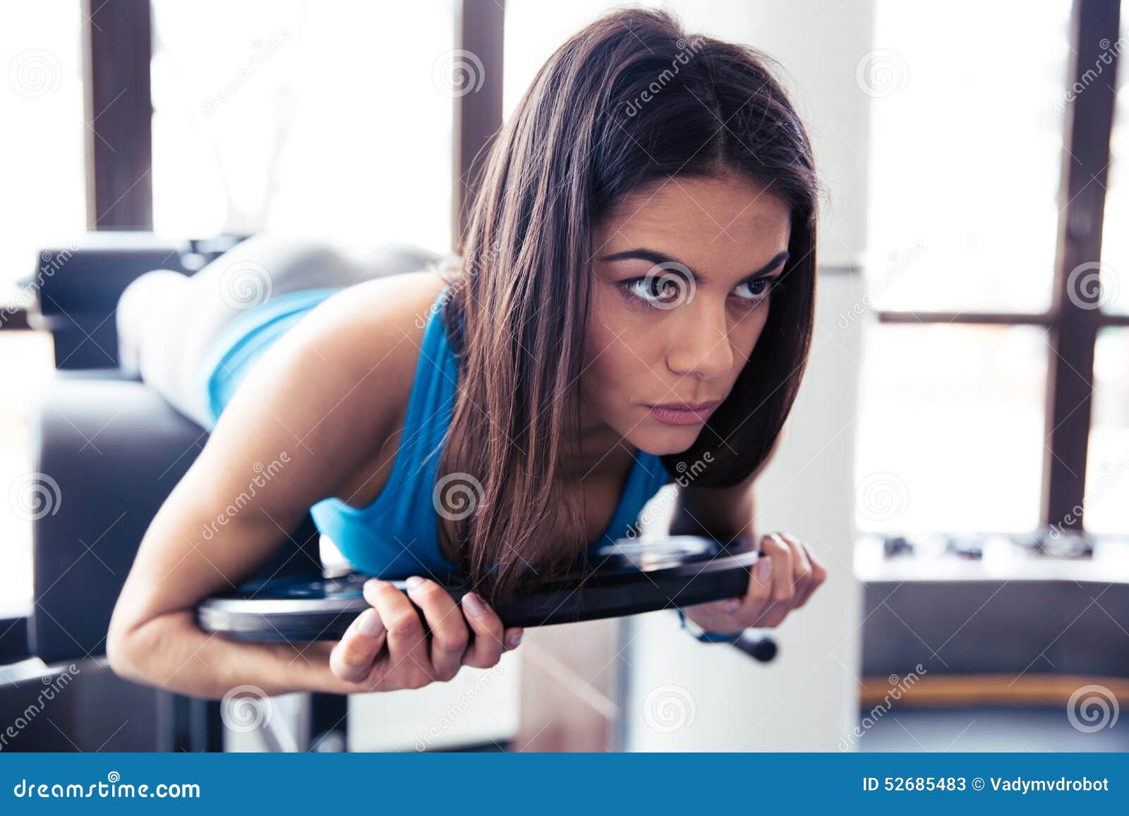 Young Woman Flexing Back Muscles on Bench Stock Image - Image of power ...