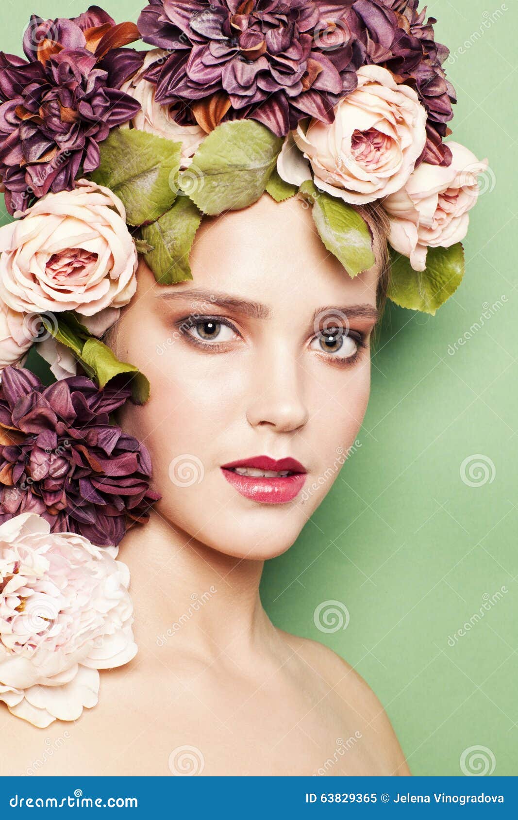Young Woman with Flowers on Her Head Stock Image - Image of face, woman ...