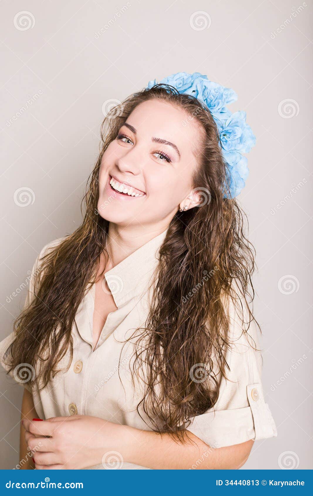 Young Woman with Flowers. Studio Stock Image - Image of woman, face ...