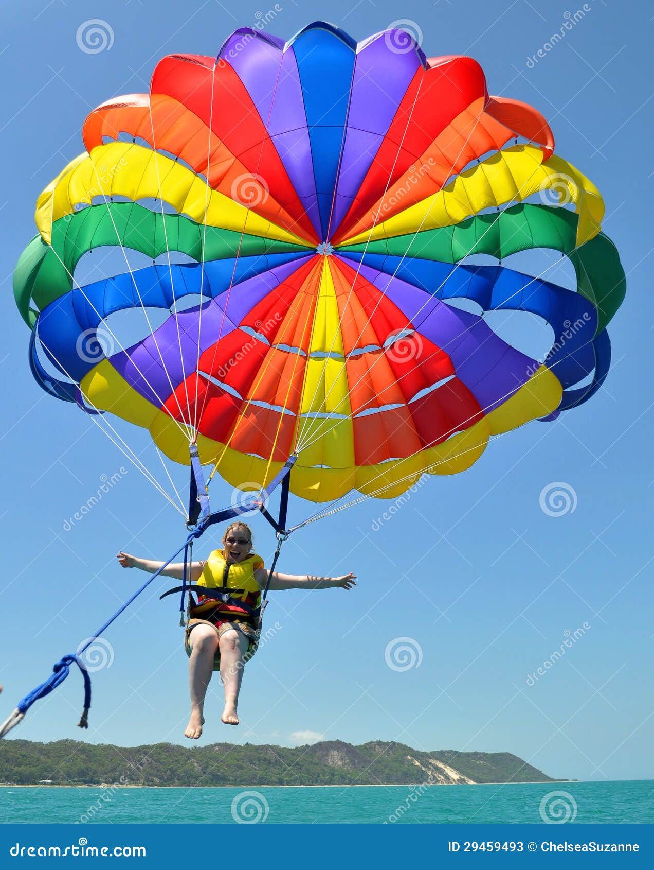 Young Woman Flying High Parasailing Stock Image - Image of girl, flying ...