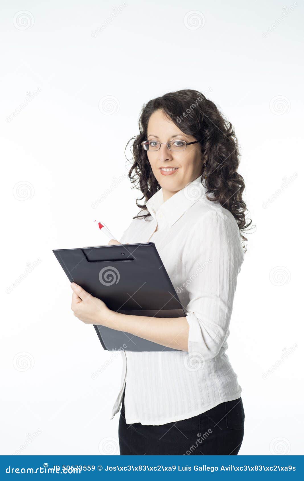Young Woman with Folder, Noting Down Stock Image - Image of hostess ...