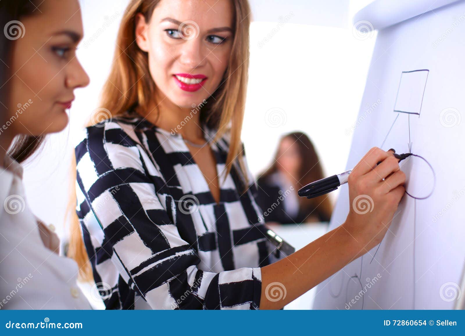 Young Woman with Folder Writing on Board Stock Photo - Image of ...