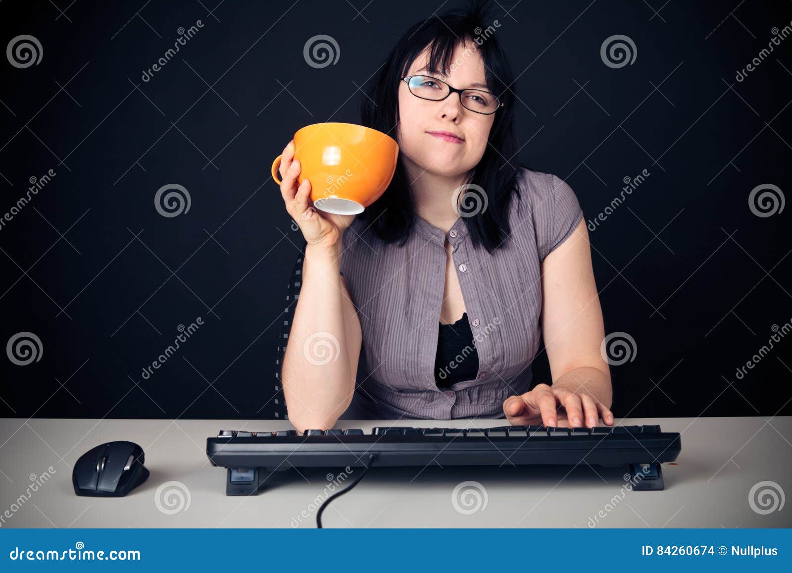 Young Woman in Front of Her Pc Stock Photo - Image of european ...
