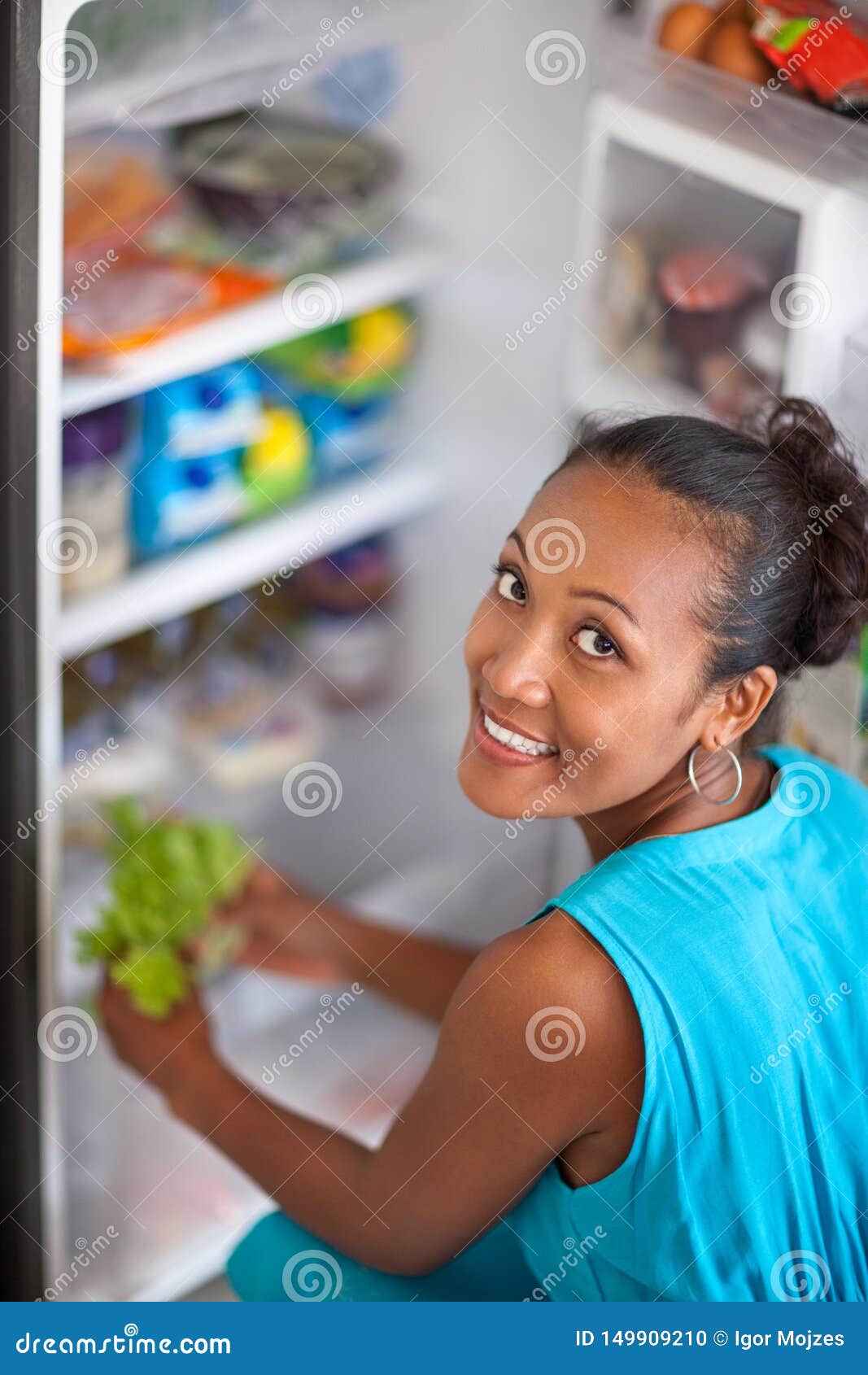 Young Woman Front Open Fridge Stock Photo - Image of hunger, cooking ...