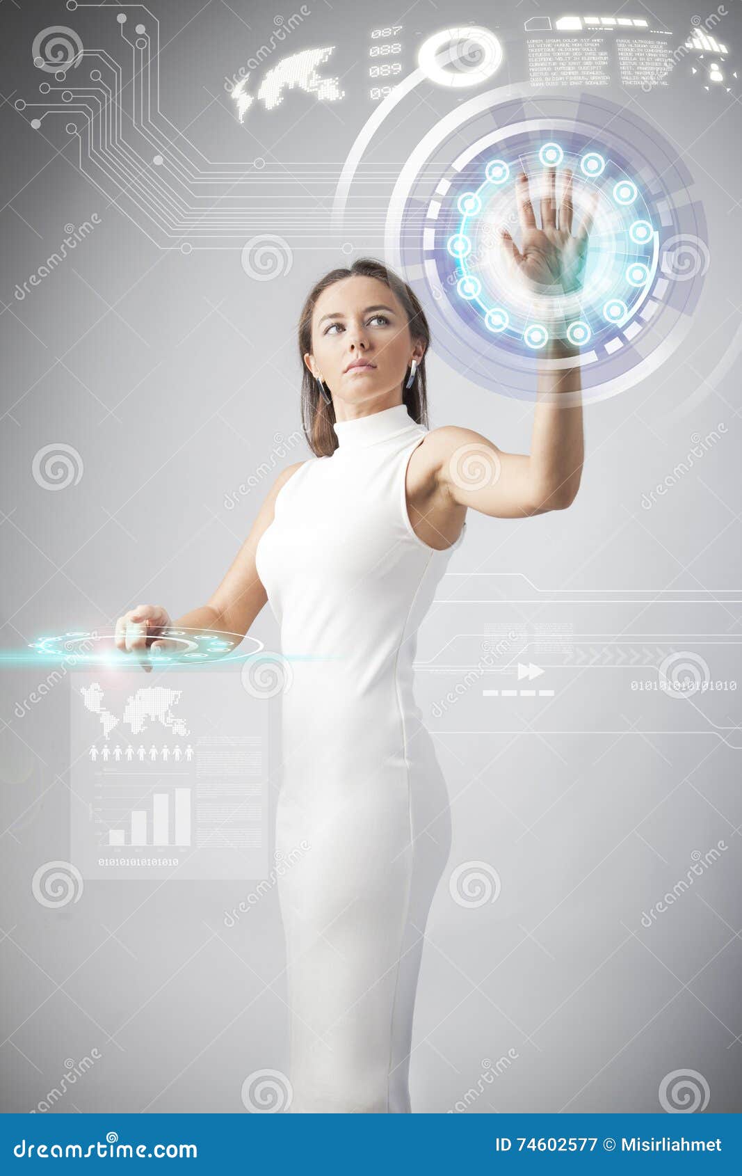Young Woman with Future Technologies Stock Image - Image of serious ...