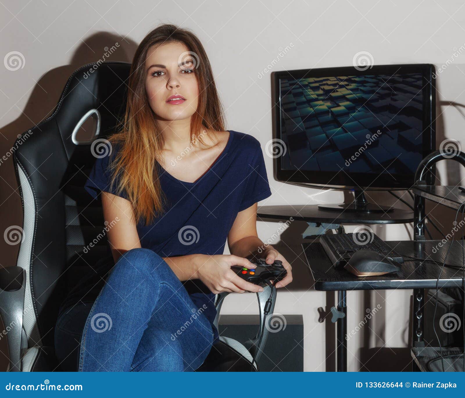 Young Woman with a Game Controller in Hand Stock Photo - Image of relax ...