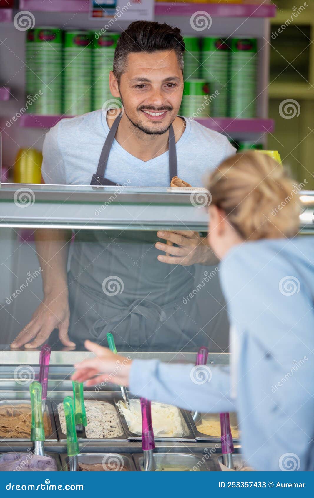 Young Woman Getting Ice Cream Stock Image - Image of tasty, apron ...