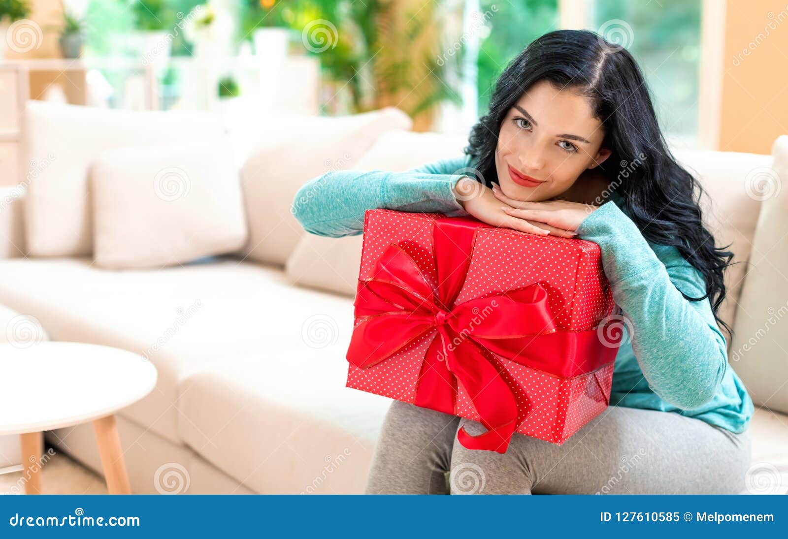Young Woman with a Gift Box Stock Image - Image of pretty, adult: 127610585