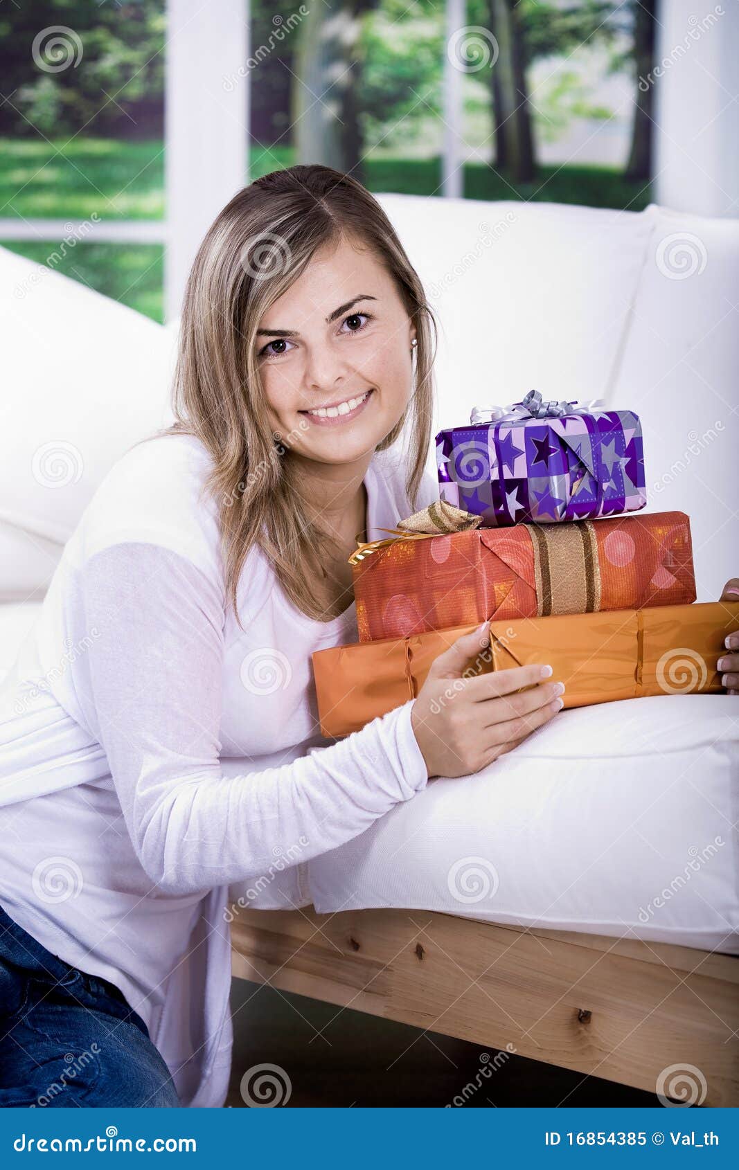 Young woman with gifts stock image. Image of girl, beauty - 16854385