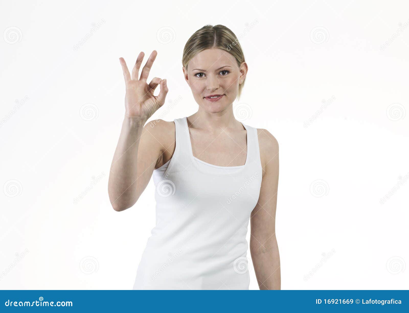 Young woman given OK stock image. Image of satisfied - 16921669