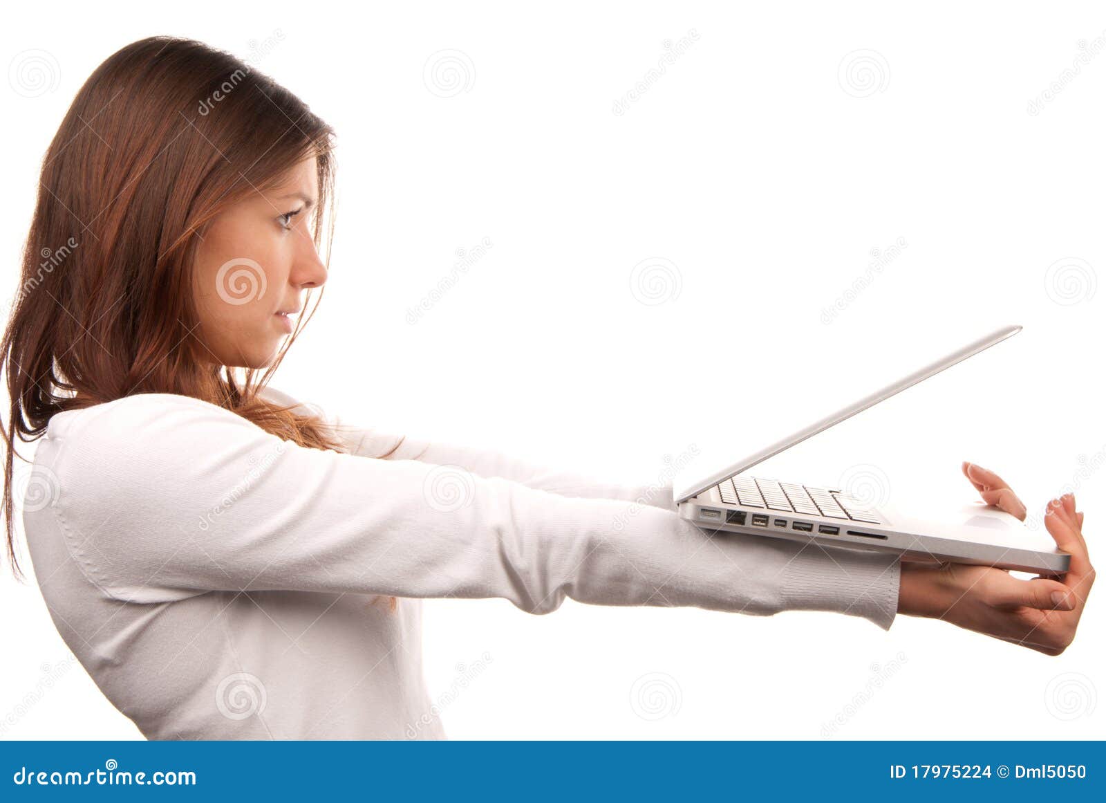Young Woman Giving Laptop Computer Stock Photo - Image of assistance ...
