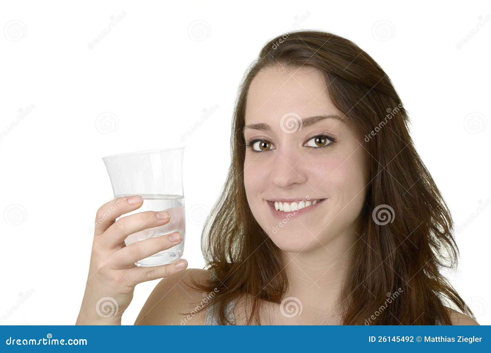 Young Woman with Glass of Water Smiling Stock Photo - Image of body ...