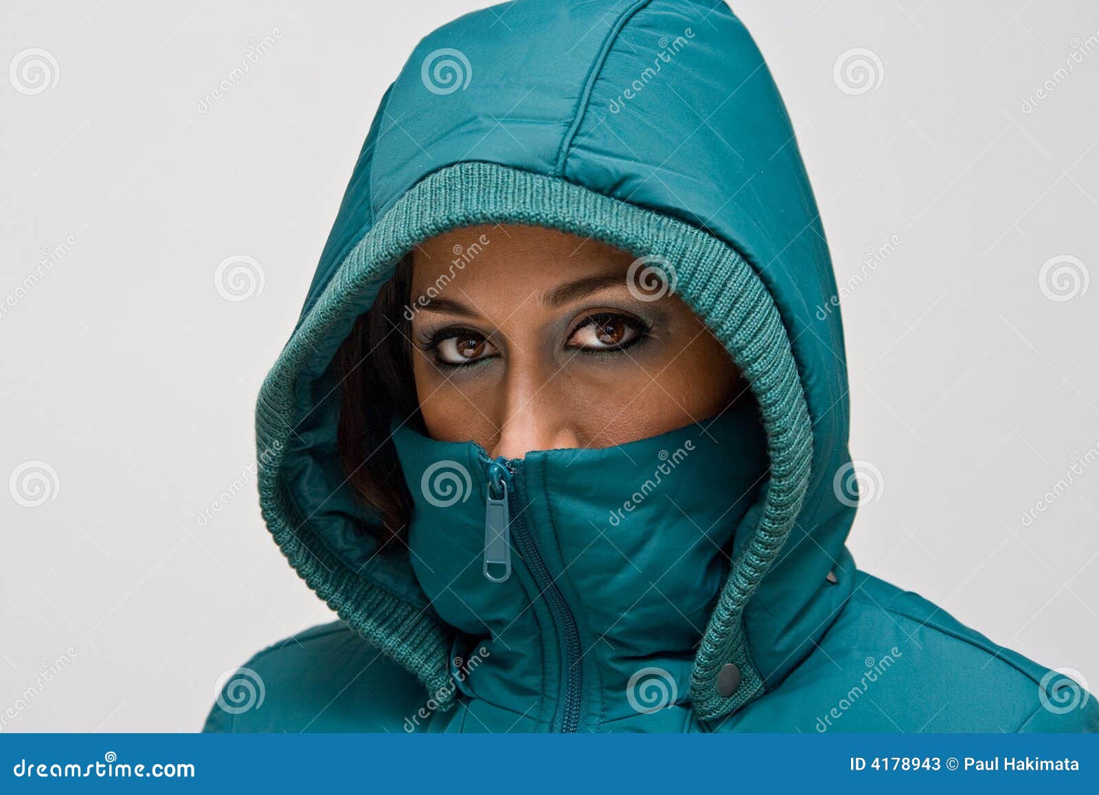 Young Woman with Green Hood Stock Image - Image of jacket, woman: 4178943