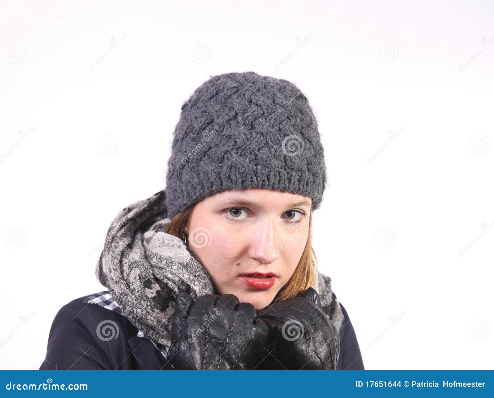 Young Woman with Grey Woolen Cap Stock Photo - Image of expression ...