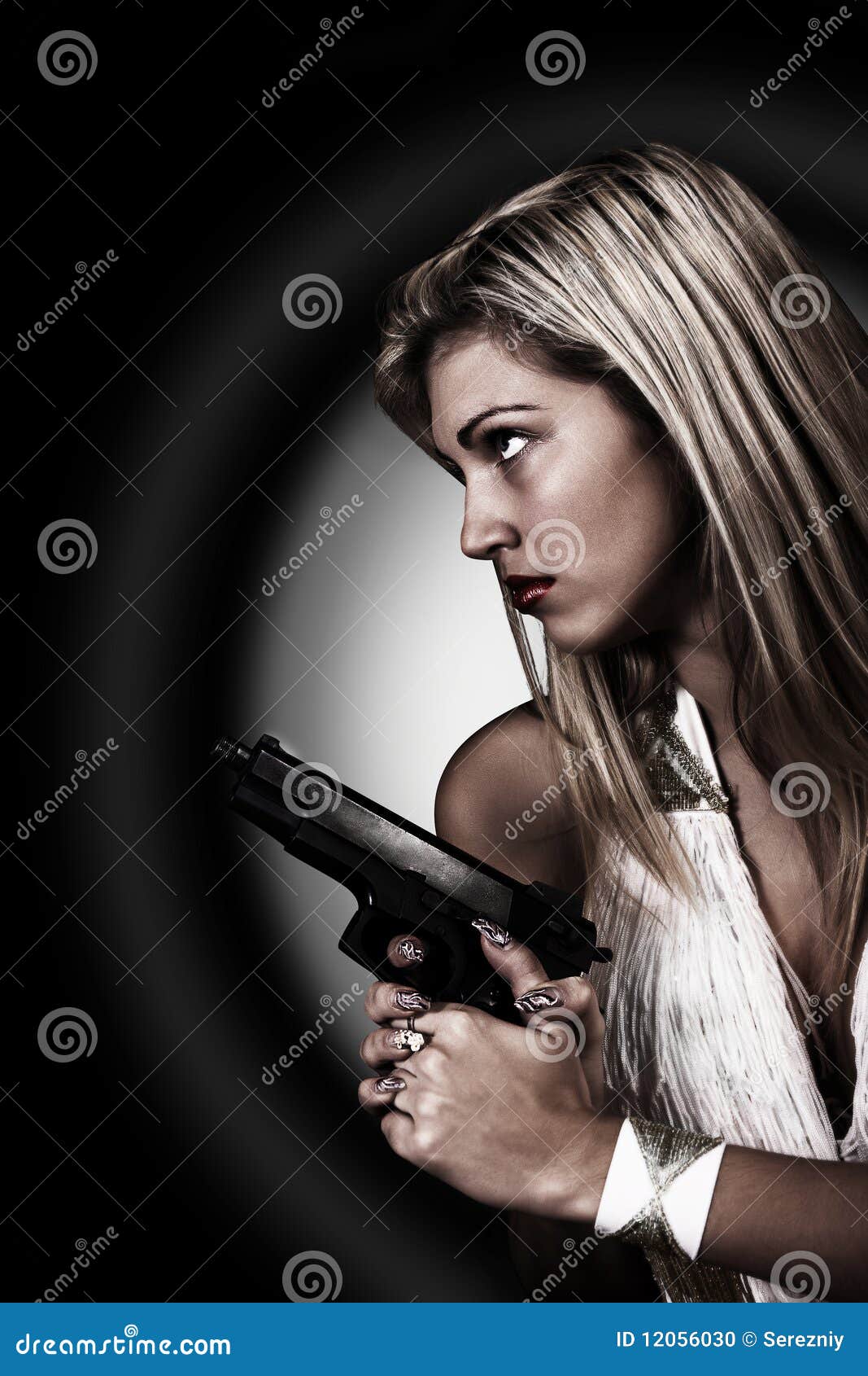 Young woman with gun stock photo. Image of fire, portrait - 12056030