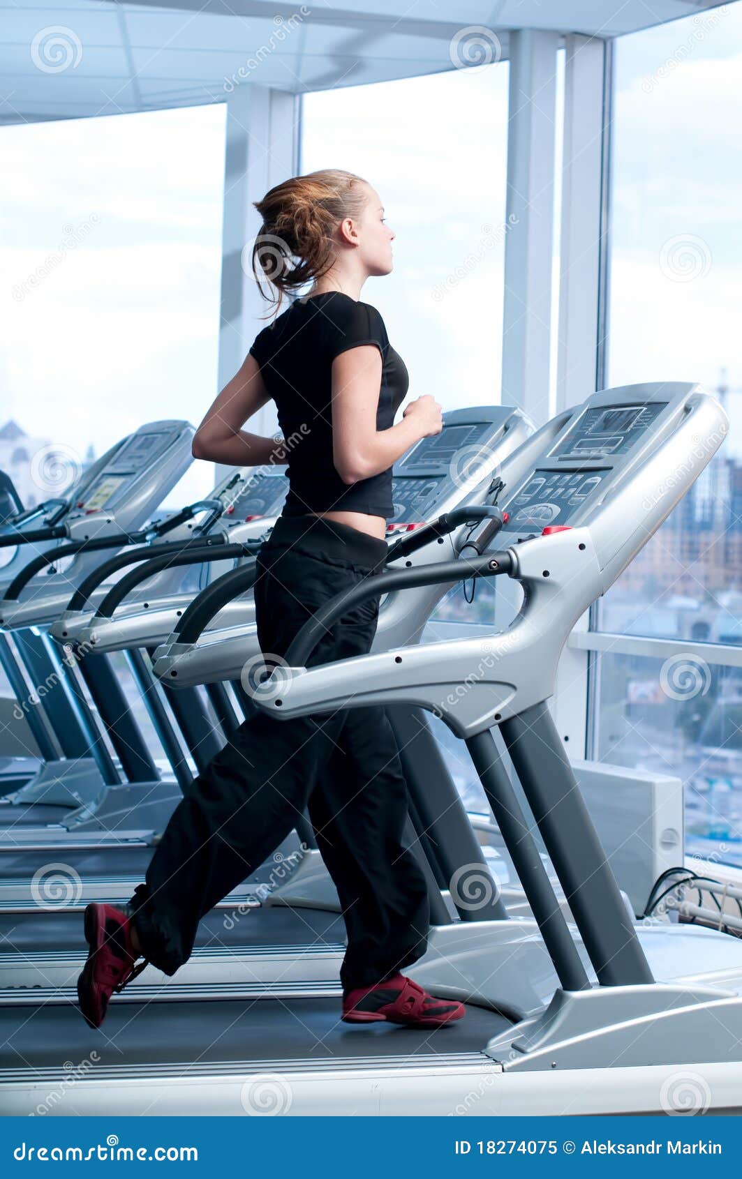Young Woman at the Gym. Run on a Machine Stock Image - Image of beauty ...