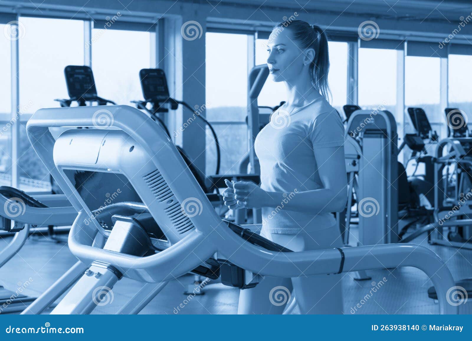 Young Woman in Gym Running on Treadmill Stock Photo - Image of adult ...