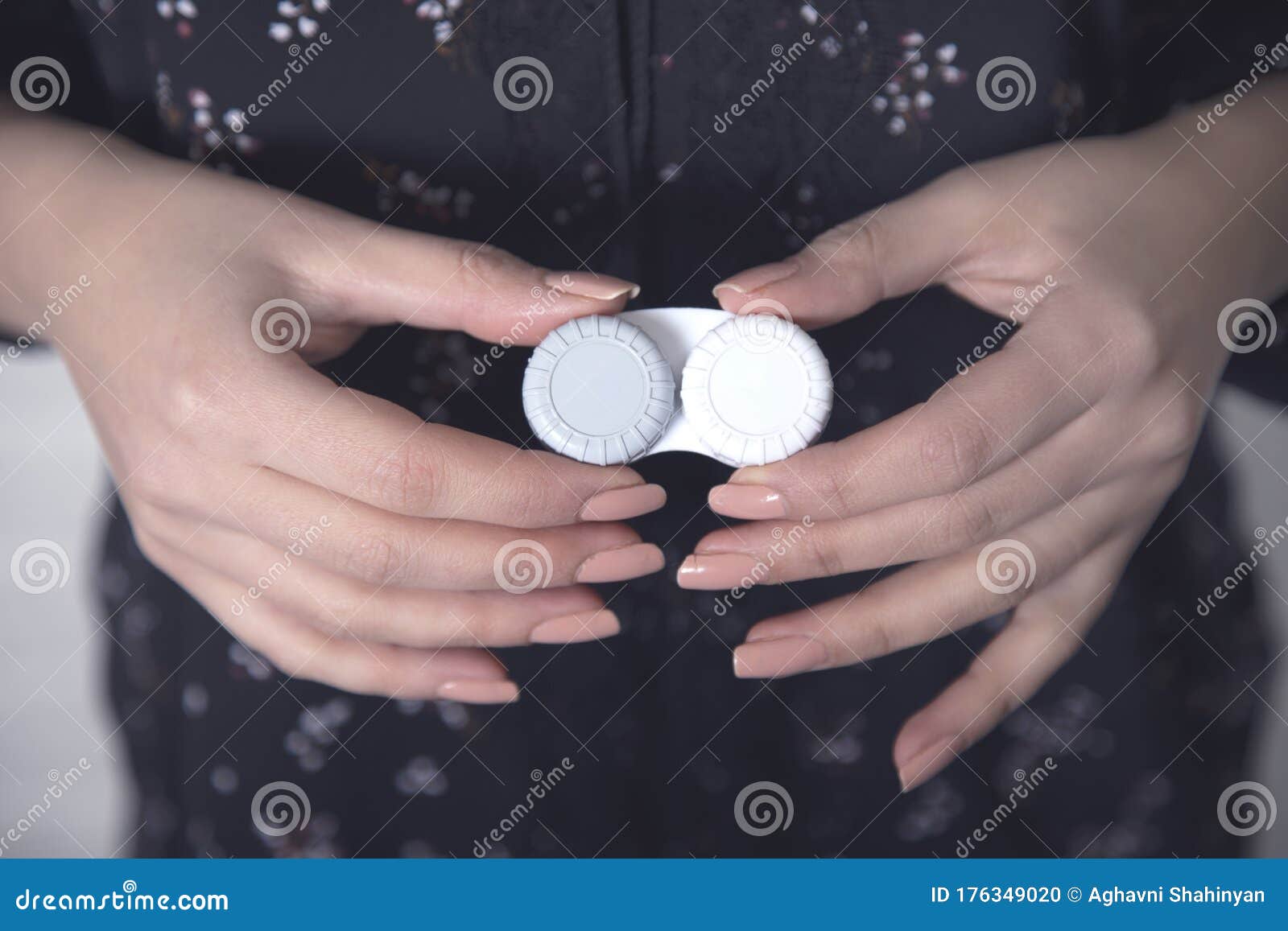 Young Woman Hand Holding Lenses Stock Photo - Image of container, lens ...