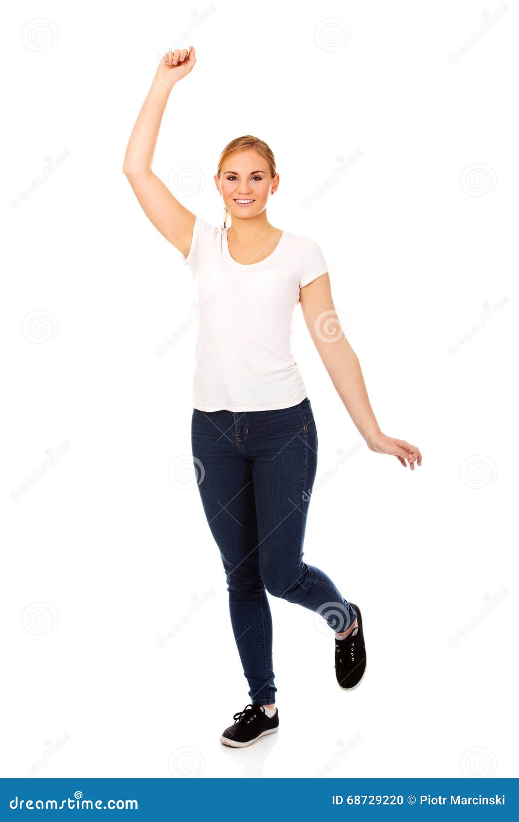 Young woman with hand up stock photo. Image of isolated - 68729220