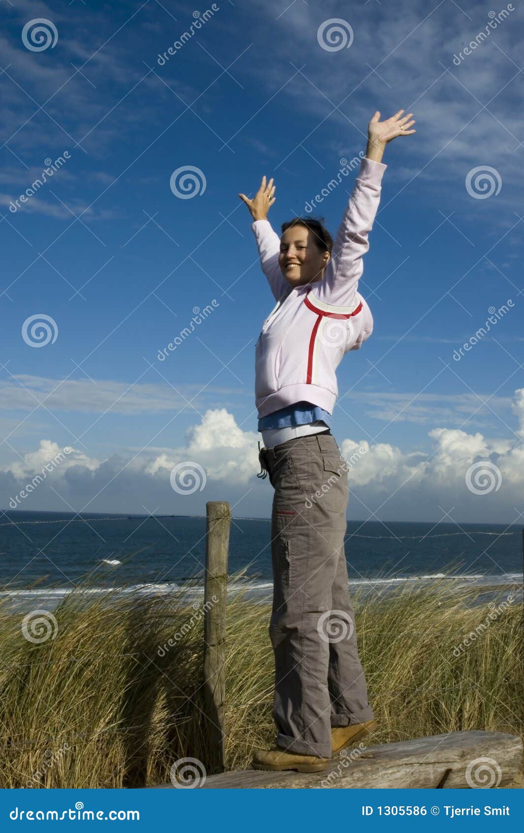 Young Woman with Hands in the Air Stock Photo - Image of summertime ...