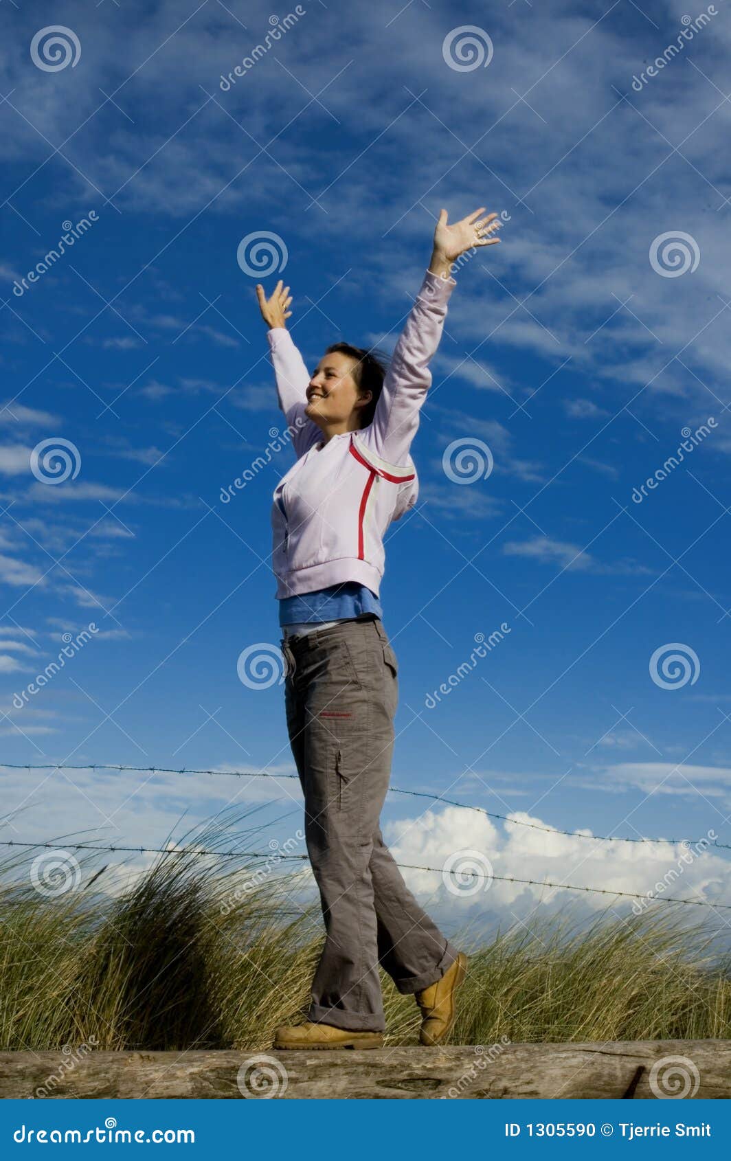 Young Woman with Hands in the Air Stock Photo - Image of happy, break ...