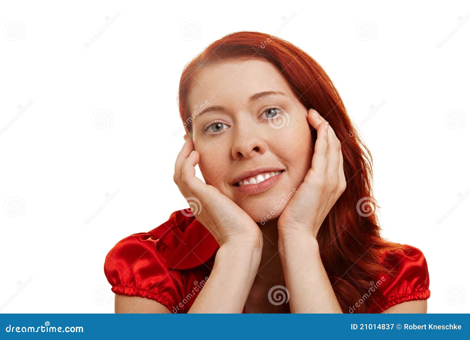Young Woman with Hands on Her Chin Stock Image - Image of caucasian ...