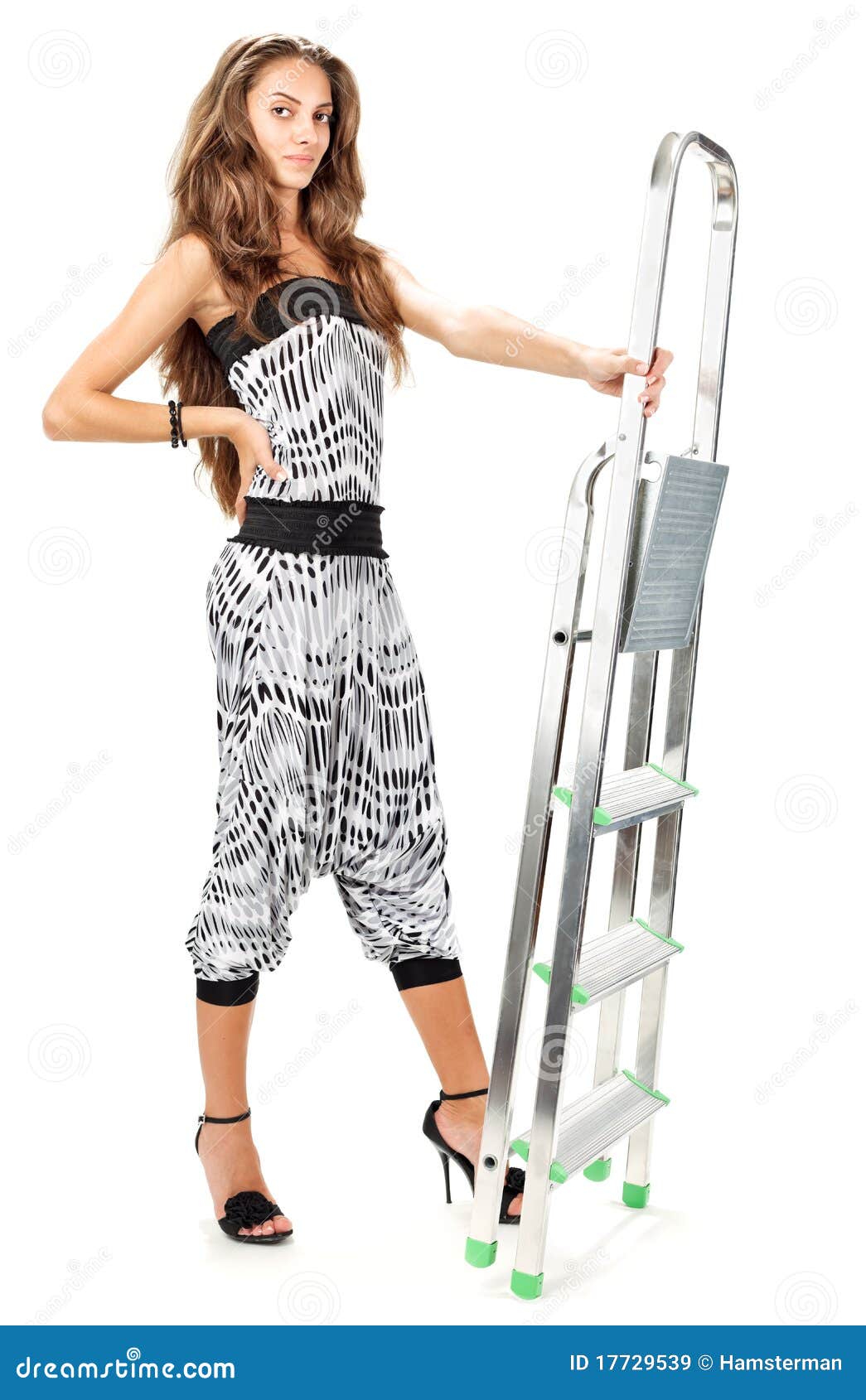 Young Woman in Harem Pants Posing with Step-ladder Stock Image - Image ...