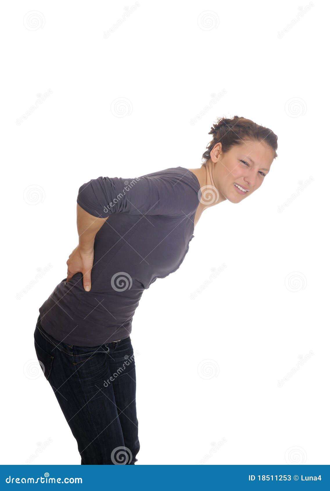 Young woman has back pain stock image. Image of ache - 18511253