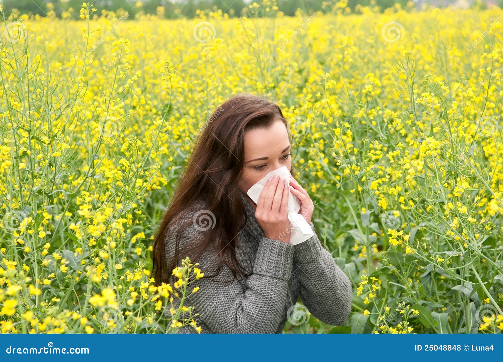 Young woman has hay fever stock photo. Image of beautiful - 25048848