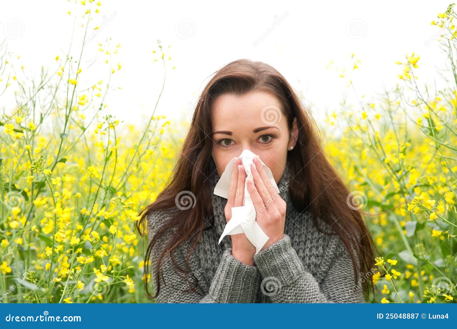 Young woman has hay fever stock image. Image of coughing - 25048887