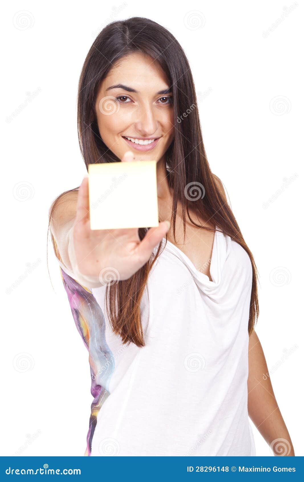 Young Woman Has a Post-it Note Stuck on the Hand Stock Photo - Image of ...