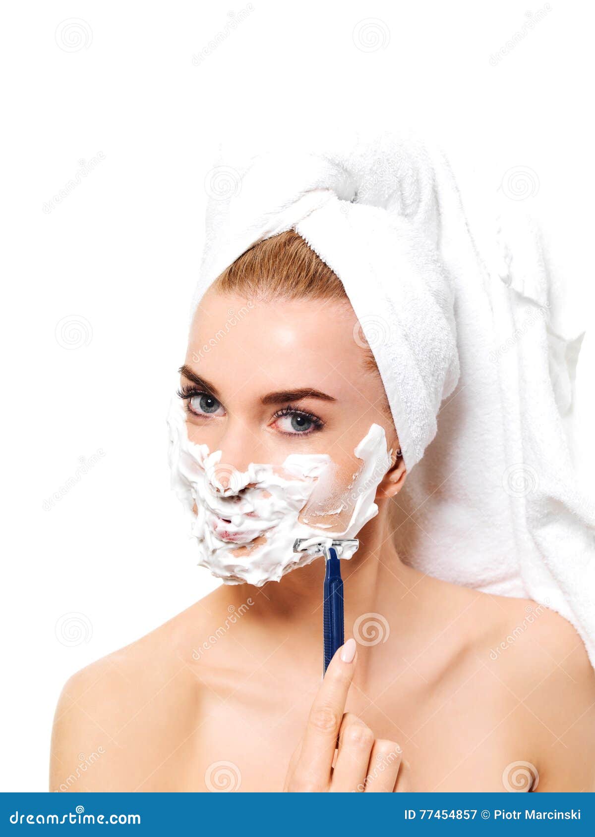 Young Woman Have Morning Shave Stock Image - Image of face, attractive ...