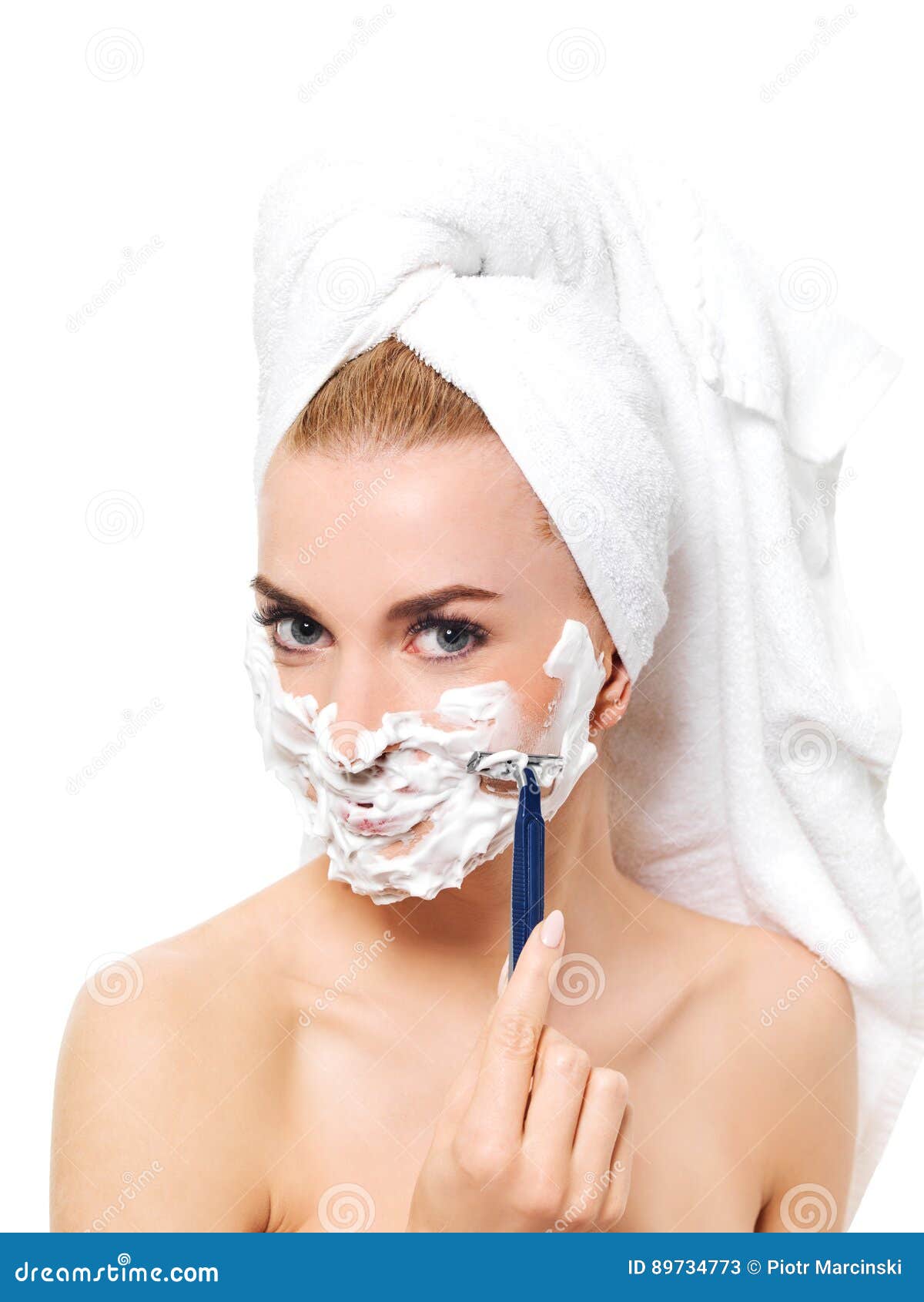 Young Woman Have Morning Shave Stock Image - Image of bathroom, removal ...