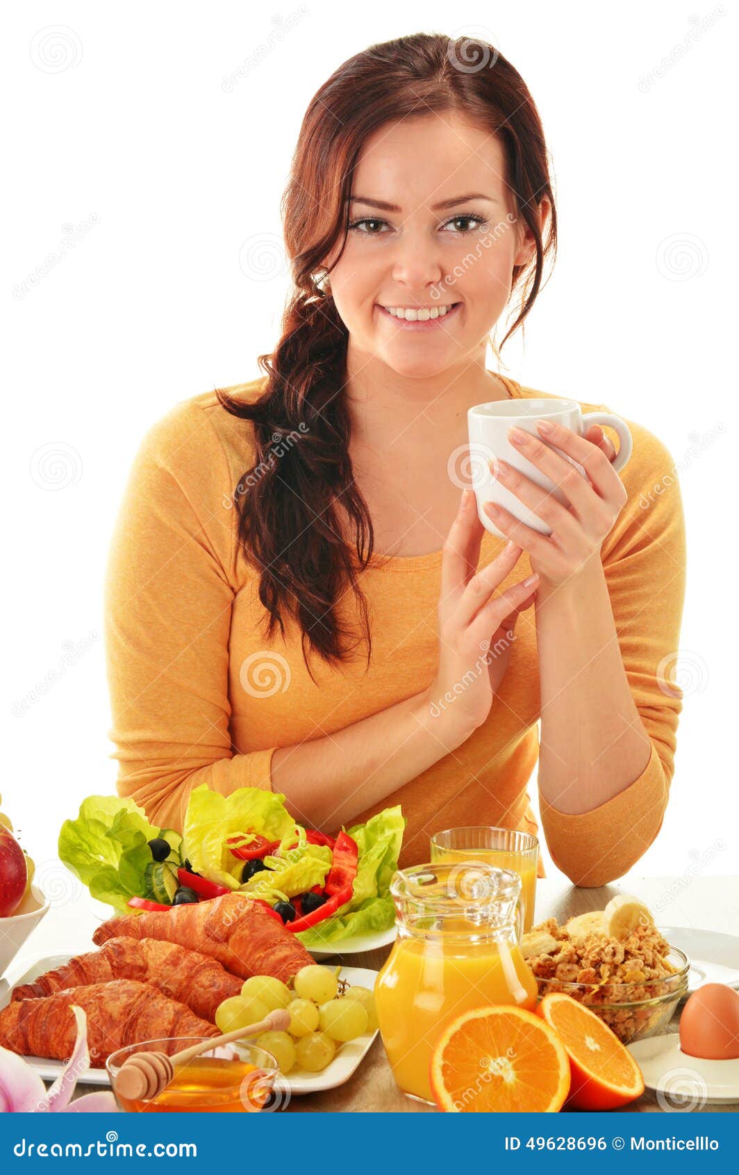 Young Woman Having Breakfast. Balanced Diet Stock Photo - Image of ...