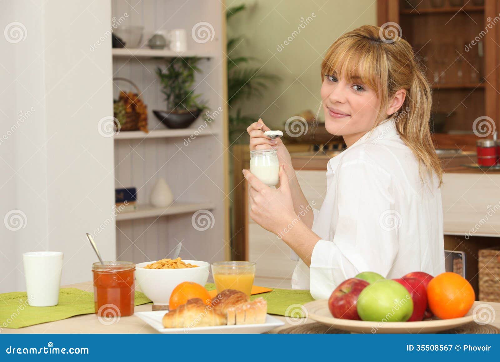 Young Woman Having Breakfast Stock Image - Image of beautiful ...