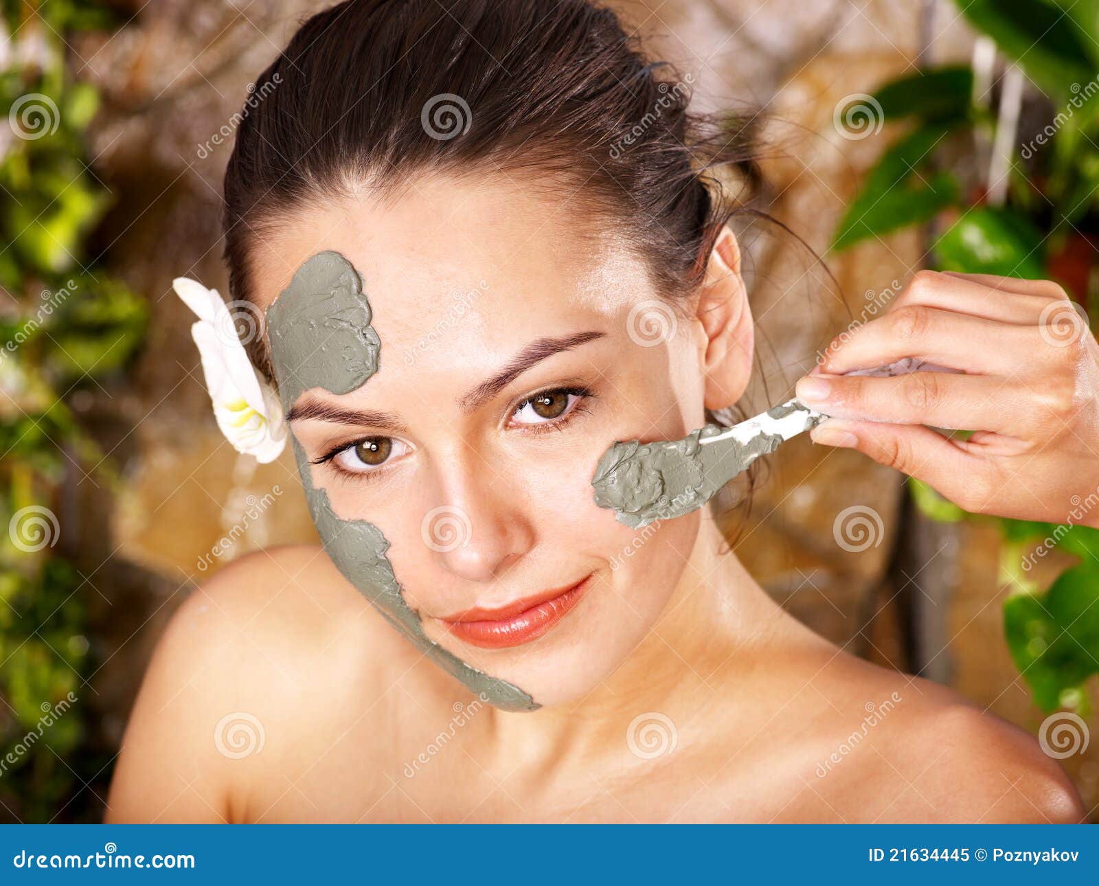 Young Woman Having Clay Body Mask. Stock Image - Image of female ...