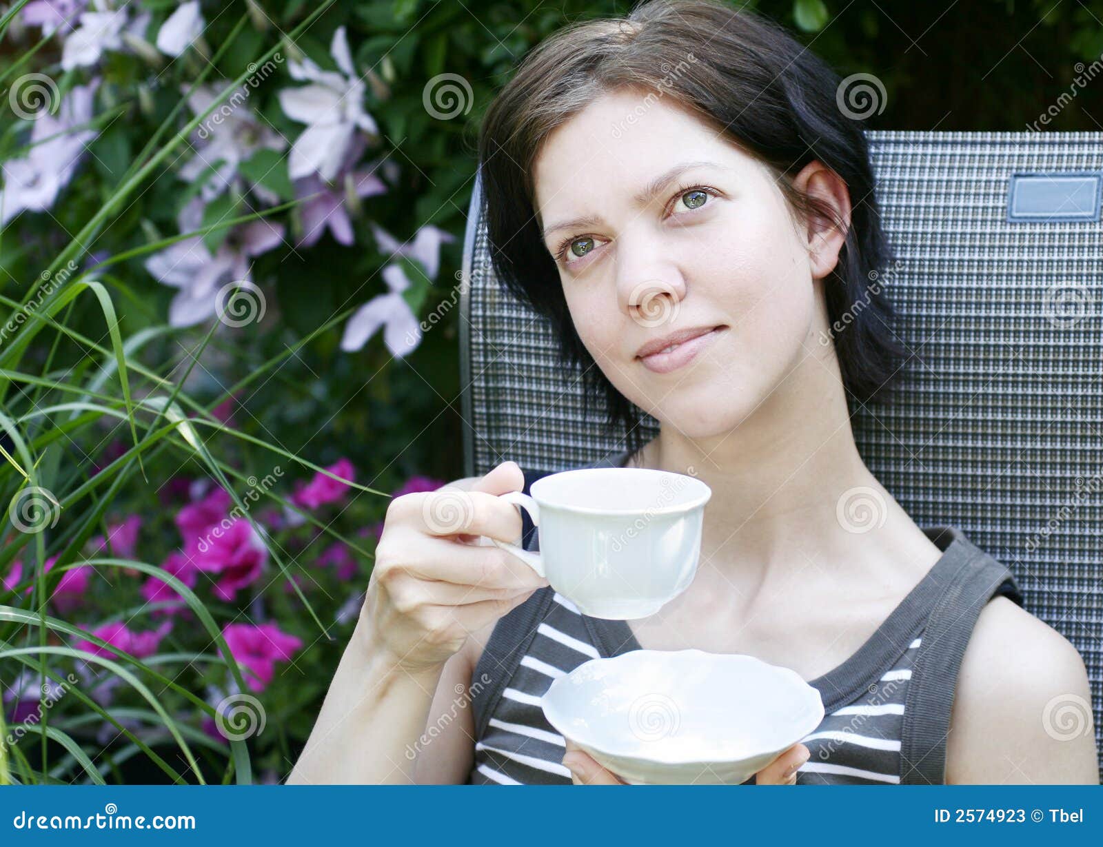 Young woman having coffee stock image. Image of summertime - 2574923