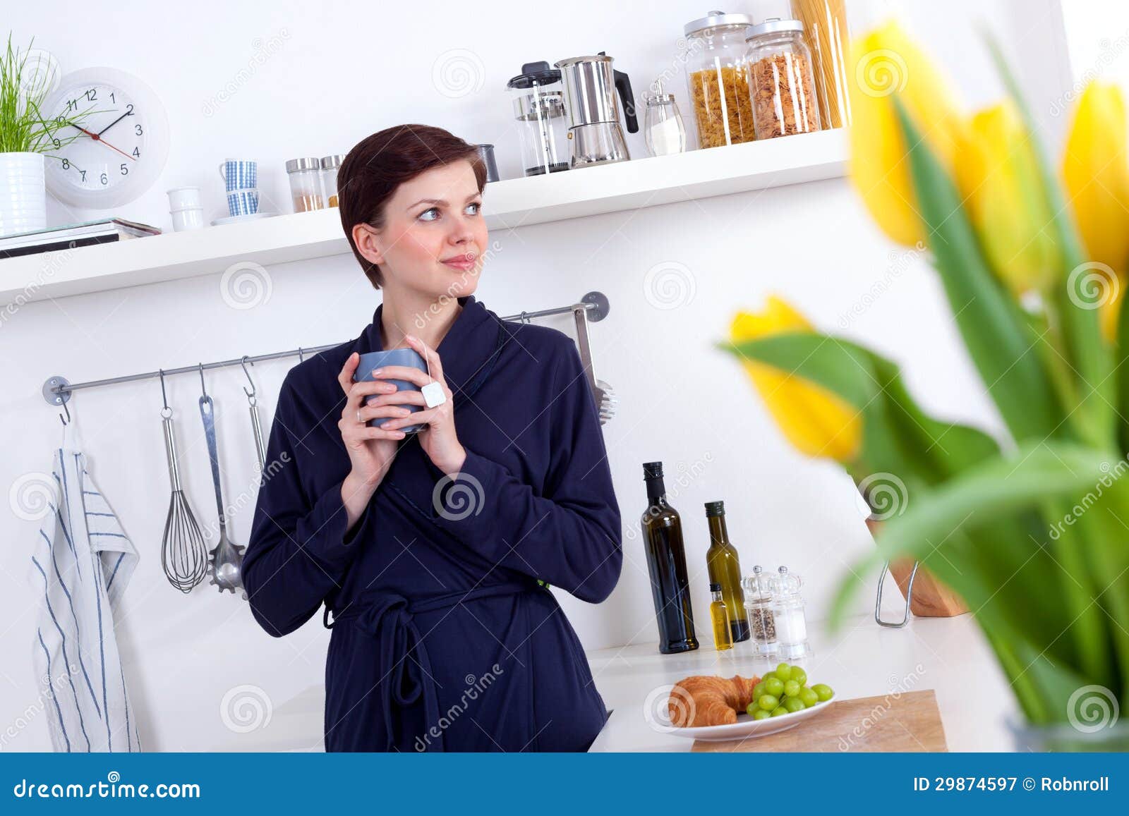 Young Woman Having a Cup of Tea and Healthy Breakfast Stock Image ...