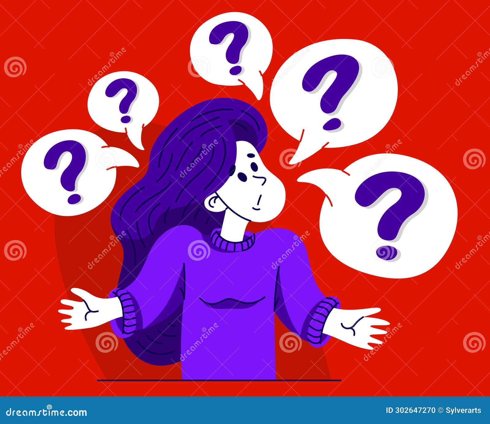 Young Woman Having a Doubt and Question, Vector Illustration of a ...