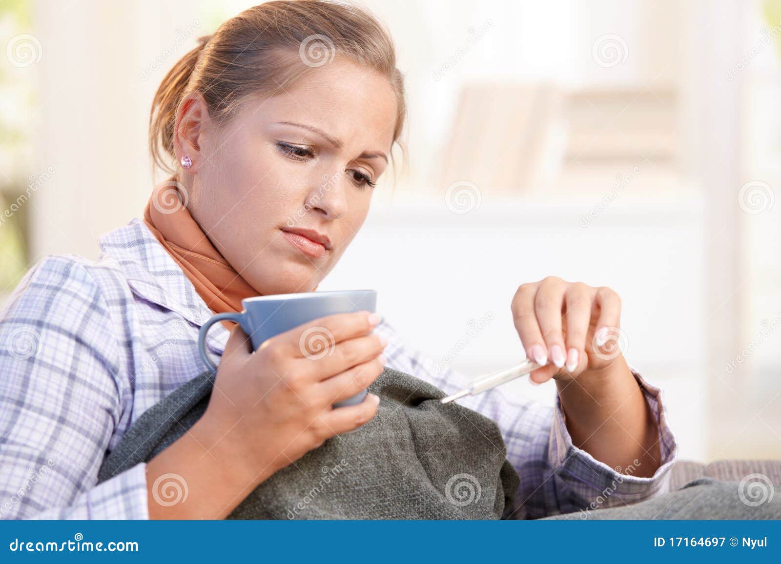 Young Woman Having Flu Taking Her Temperature Stock Image - Image of ...