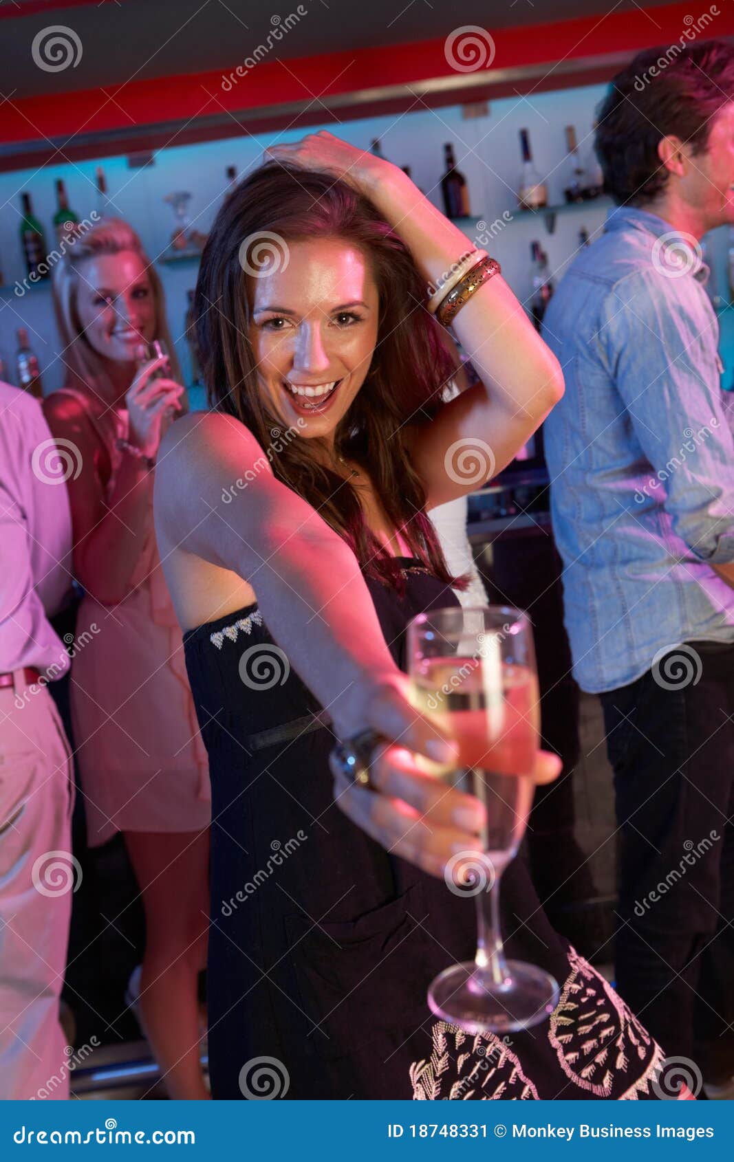 Young Woman Having Fun in Busy Bar Stock Image - Image of together ...
