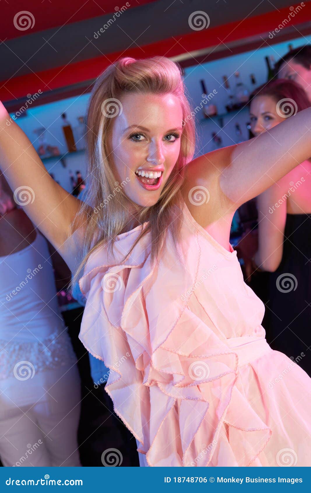 Young Woman Having Fun in Busy Bar Stock Photo - Image of together ...
