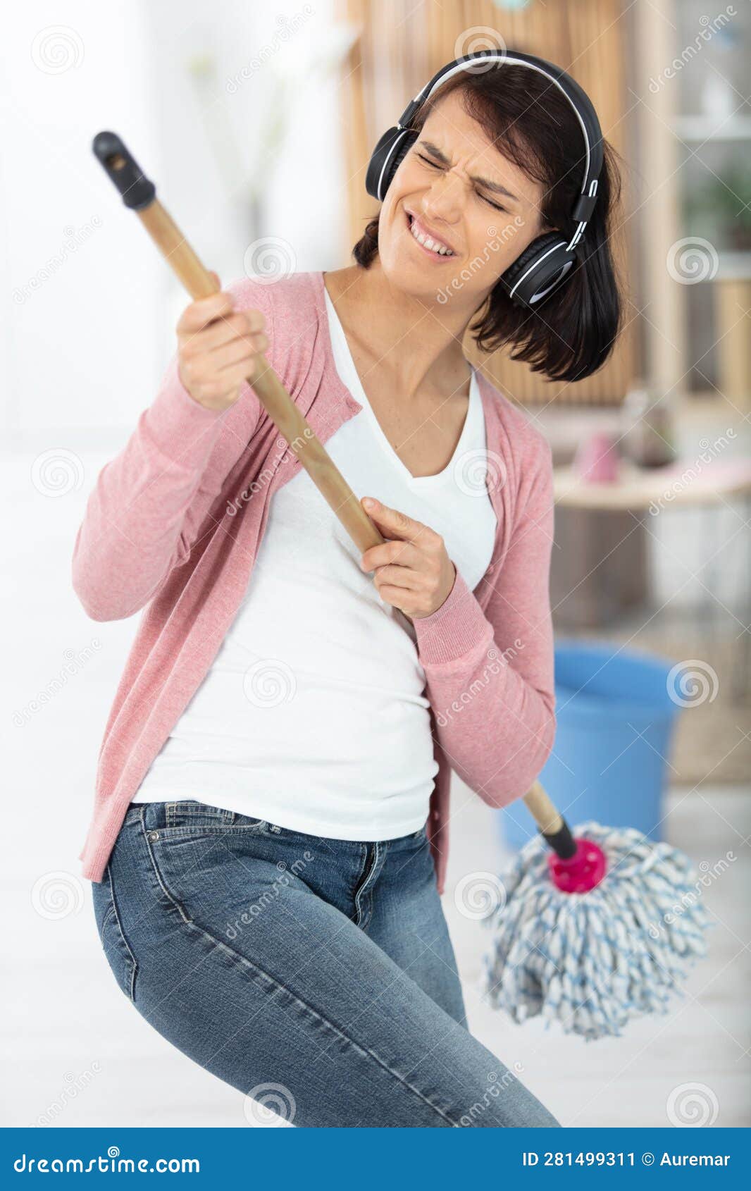 Young Woman Having Fun while Doing Housework Stock Image - Image of ...