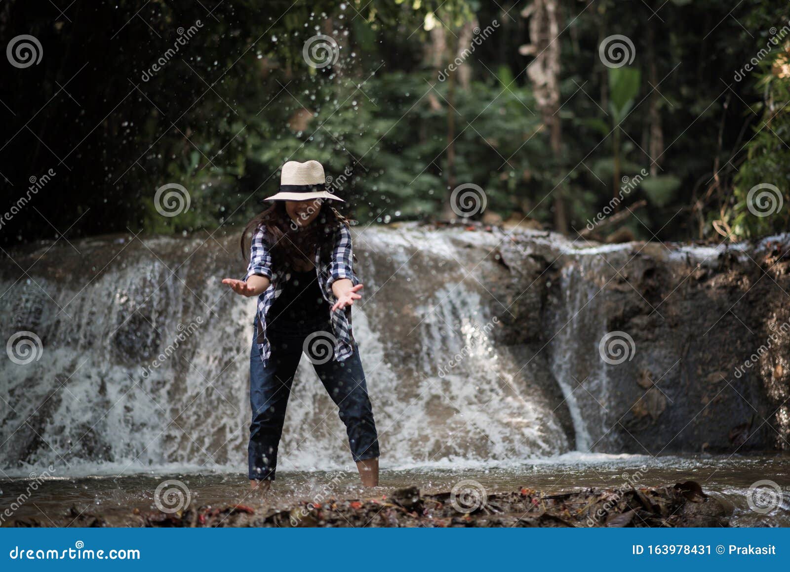 Young Woman Having Fun Under Waterfalls Stock Image - Image of asia ...