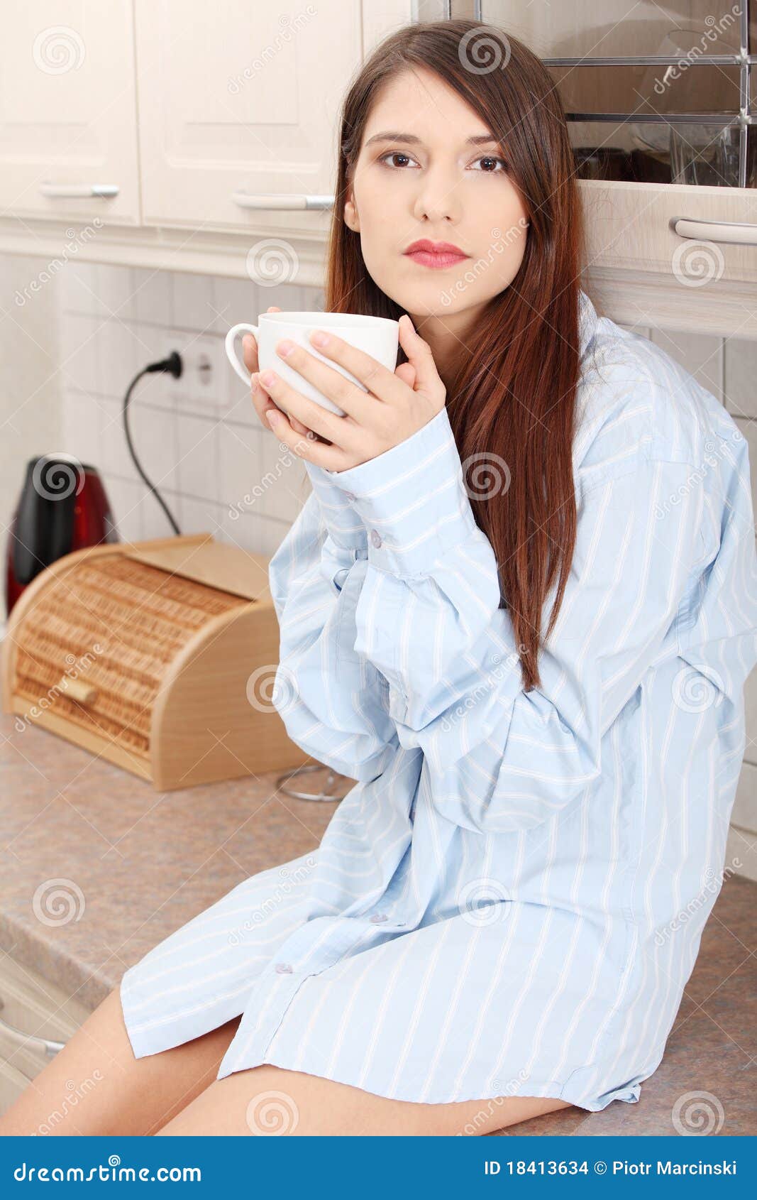 Young Woman Having Morning Coffee Stock Photo - Image of happy ...